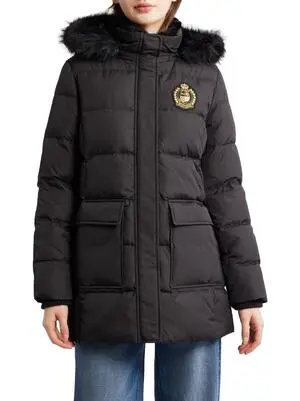 Ralph Lauren Crest Patch Down & Feather Fill Hooded Coat - Black