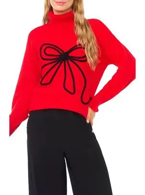 CECE DUPRAZ Bow Detail Turtleneck Sweater Bright Cherry