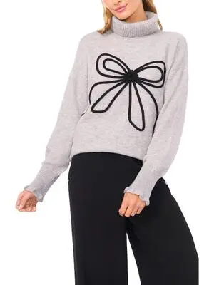 CECE DUPRAZ Bow Detail Turtleneck Sweater Light Heather Grey