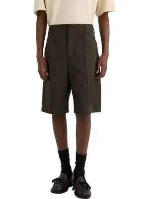 Jacquemus Le Short Ovalu Pleated Stretch Virgin Wool Shorts - Dark Khaki