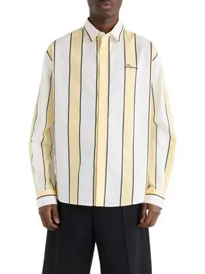 Jacquemus La Chemise Simon Stripe Button-up Shirt - Print Stripes White/yellow