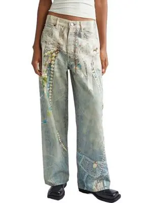 Acne Studios 1981 Loose Fit Trompe L'oeil Jeans - White/green
