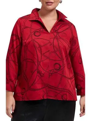 Foxcroft Agnes Printed Popover Top - Red/black
