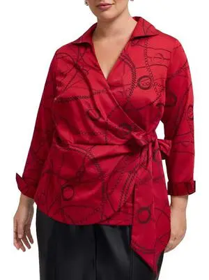 Foxcroft Salina Print Wrap Shirt - Red/black