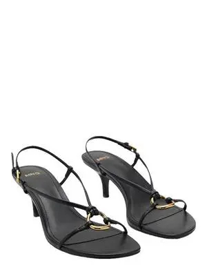 Mango Hoop Detail Slingback Kitten Heel Sandals - Black