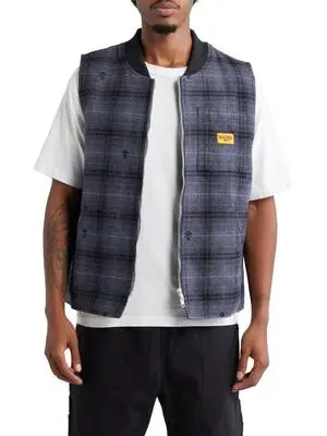 SERVICE WORKS Thistle Plaid Organic Cotton Work Vest - Black Multi