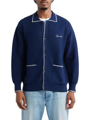 SERVICE WORKS Blanket Stitch Cotton Cardigan - Navy