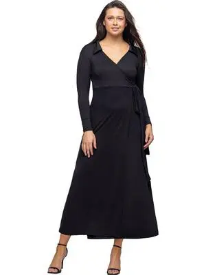 24SEVEN COMFORT APPAREL Collared Wrap Maxi Dress - Black