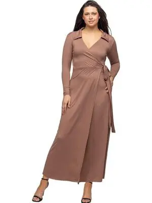 24SEVEN COMFORT APPAREL Collared Wrap Maxi Dress - Mocha