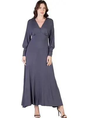 24SEVEN COMFORT APPAREL V-neck Long Sleeve Maxi Dress - Charcoal