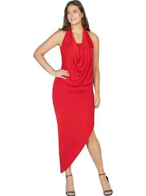 24SEVEN COMFORT APPAREL Cowl Neck Halter Maxi Dress - Red