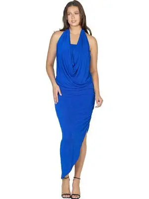 24SEVEN COMFORT APPAREL Cowl Neck Halter Maxi Dress - Royal