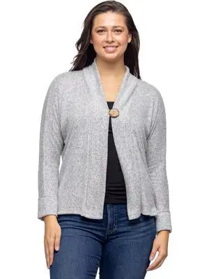 24SEVEN COMFORT APPAREL Button Front Long Sleeve Cardigan - Grey