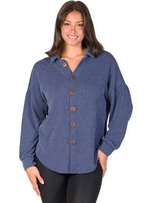 24SEVEN COMFORT APPAREL Ribbed Button-up Shirt Jacket - Blue
