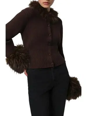 Apparis Rosa Pluche™ Faux Fur Trim Cardigan - Dark Brown/dark Brown