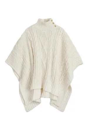 Ralph Lauren Crest Button Cable Poncho - Cream