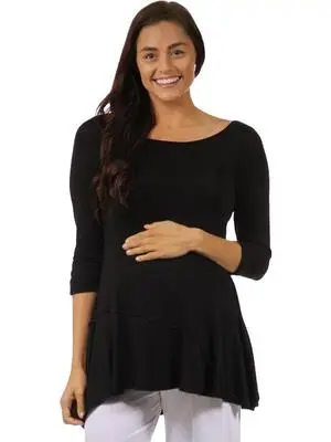 24SEVEN COMFORT APPAREL Ruched Sleeve Maternity Tunic Top - Black