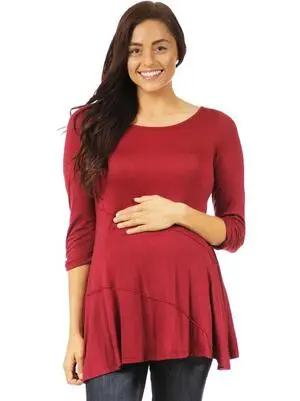 24SEVEN COMFORT APPAREL Ruched Sleeve Maternity Tunic Top - Wine