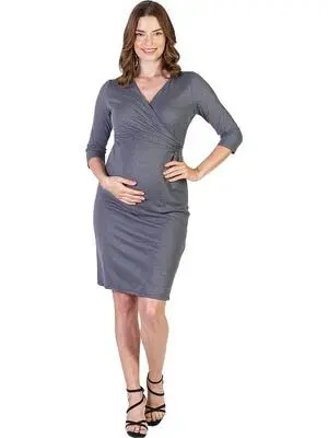 24SEVEN COMFORT APPAREL Draped Front Maternity Dress - Grey
