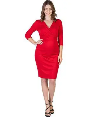 24SEVEN COMFORT APPAREL Draped Front Maternity Dress - Red
