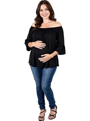 24SEVEN COMFORT APPAREL Bell Sleeve Maternity Tunic Top - Black