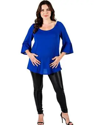 24SEVEN COMFORT APPAREL Bell Sleeve Maternity Tunic Top - Blue