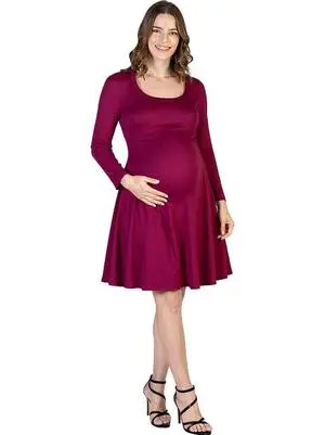 24SEVEN COMFORT APPAREL Maternity Flared Mini Dress - Wine