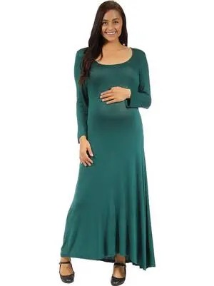 24SEVEN COMFORT APPAREL Long Sleeve Maternity Maxi Dress - Forest