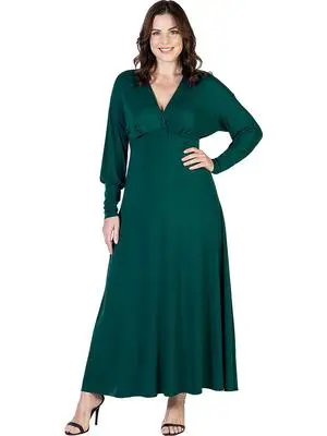 24SEVEN COMFORT APPAREL V-neck Long Sleeve Maternity Maxi Dress - Hunter