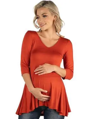 24SEVEN COMFORT APPAREL Three Quarter Sleeve V-neck Maternity Tunic Top - Penny