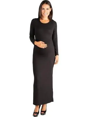 24SEVEN COMFORT APPAREL Long Sleeve Maternity Maxi Dress With Side Slit - Black