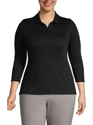 LANDS' END Supima Cotton 3/4 Sleeve Polo Shirt - Black