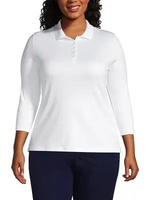 LANDS' END 3/4 Sleeve Supima Cotton Polo Shirt - White