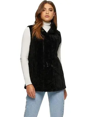 Gorski Genuine Shearling Hooded Vest - Black/black
