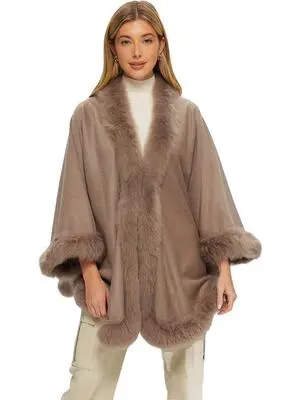 Gorski Wool And Cashmere Cape With Shearling Trim - Light Sand