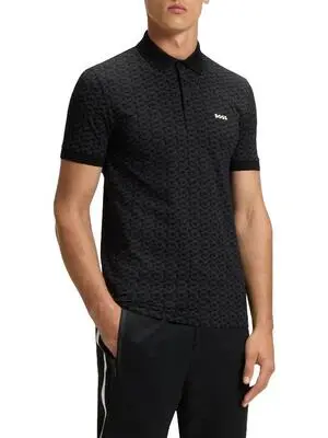 BOSS Paddy Geo Print Cotton Polo - Black