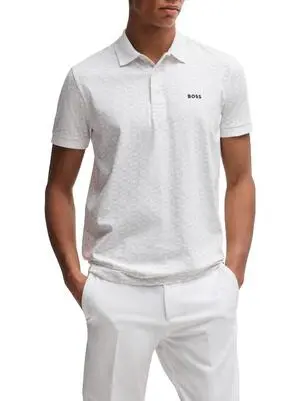 BOSS Paddy Geo Print Cotton Polo White