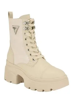 Guess Lug Sole Lace-up Boots - Ivory