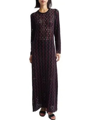 ZANKOV Natalie Open Work Wool Maxi Sweater Dress - Pineau/black Multi