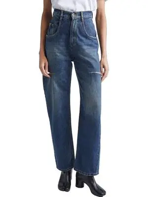 MAISON MARGIELA Ripped Cutout High-waist Straight-leg Jeans - Washed Indigo
