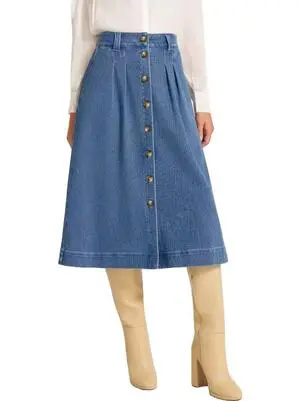 Matty M. Marlow Button Front Midi Skirt - Denim