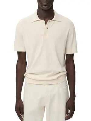 Mango Cotton Blend Knit Polo - Off White