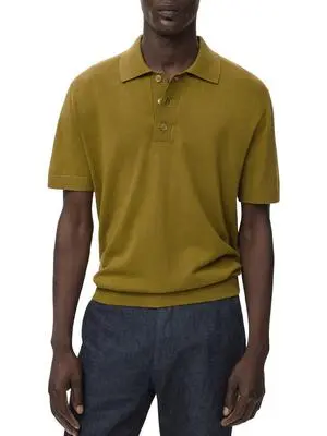 Mango Cotton Blend Knit Polo - Olive Green