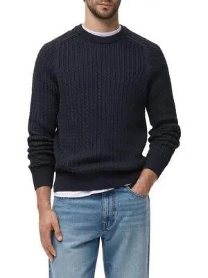 Mango Cabled Cotton Crewneck Sweater - Navy
