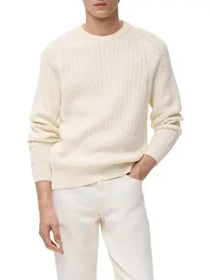 Mango Cabled Cotton Crewneck Sweater - Off White