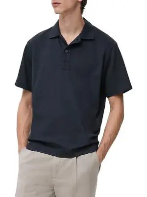 Mango Relaxed Fit Cotton Blend Polo - Navy