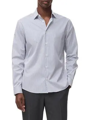 Mango Regular Fit Stripe Stretch Cotton Blend Button-up Shirt - Navy