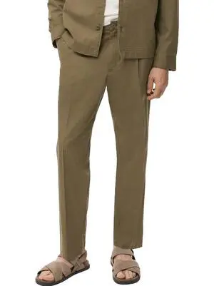 Mango Cotton Blend Straight Leg Trousers - Olive Green