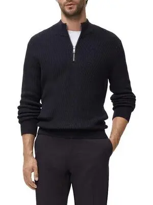 Mango Perkins Quarter Zip Sweater - Navy