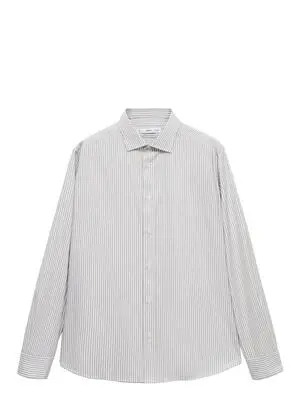 Mango Regular Fit Stripe Cotton Button-up Shirt - Khaki